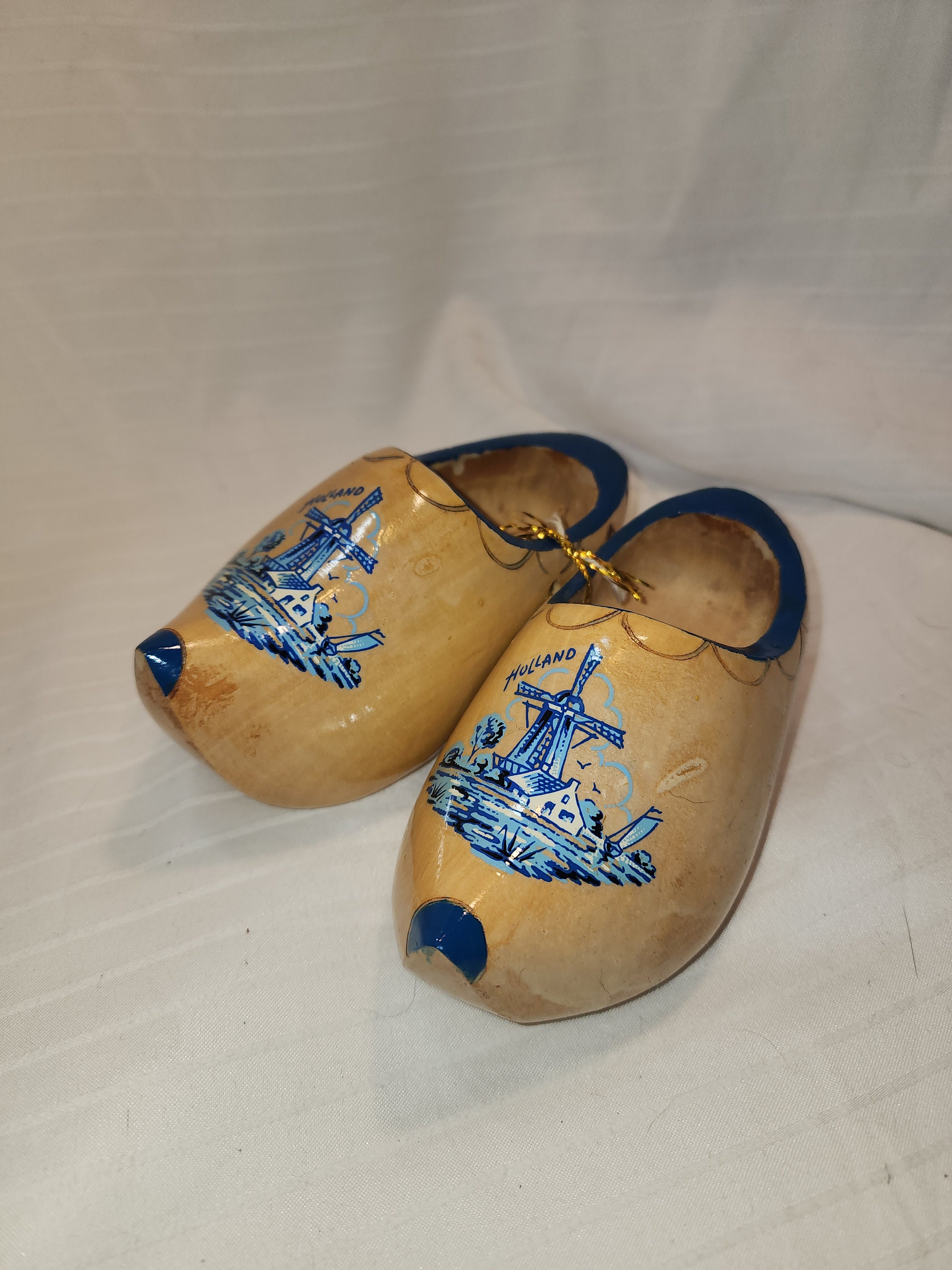 Vintage Dutch Holland Hand Carved Miniature Wooden Clogs Shoes Windmill ...
