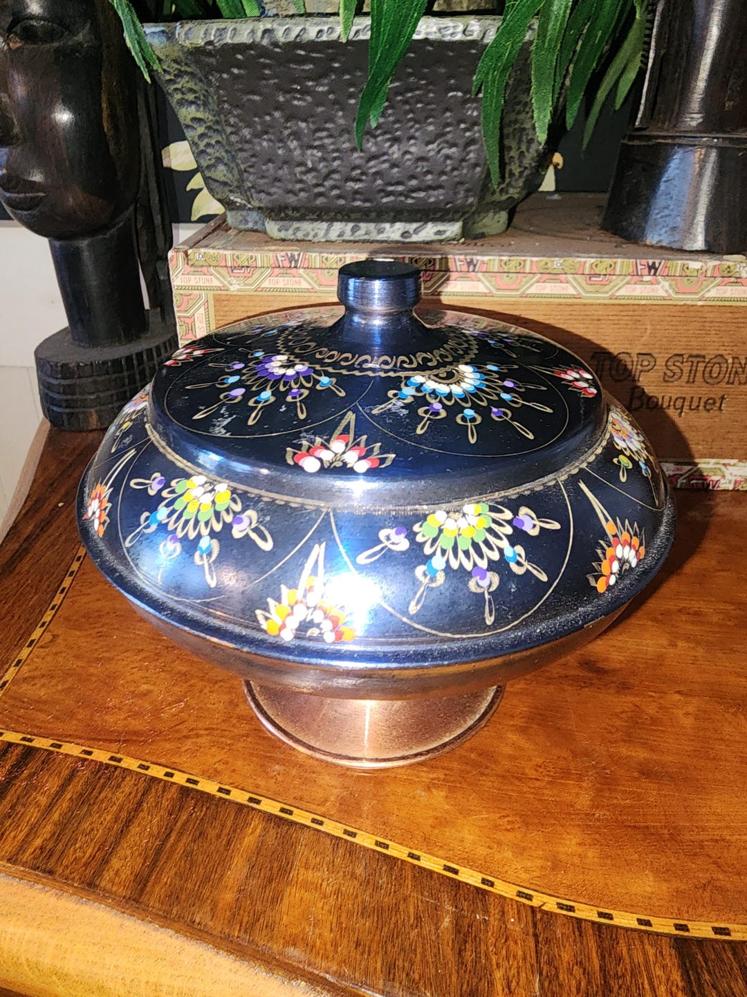 Traditional Turkish Copper Sugar Bowl With Lid: Pedestal Candy Bowl ...