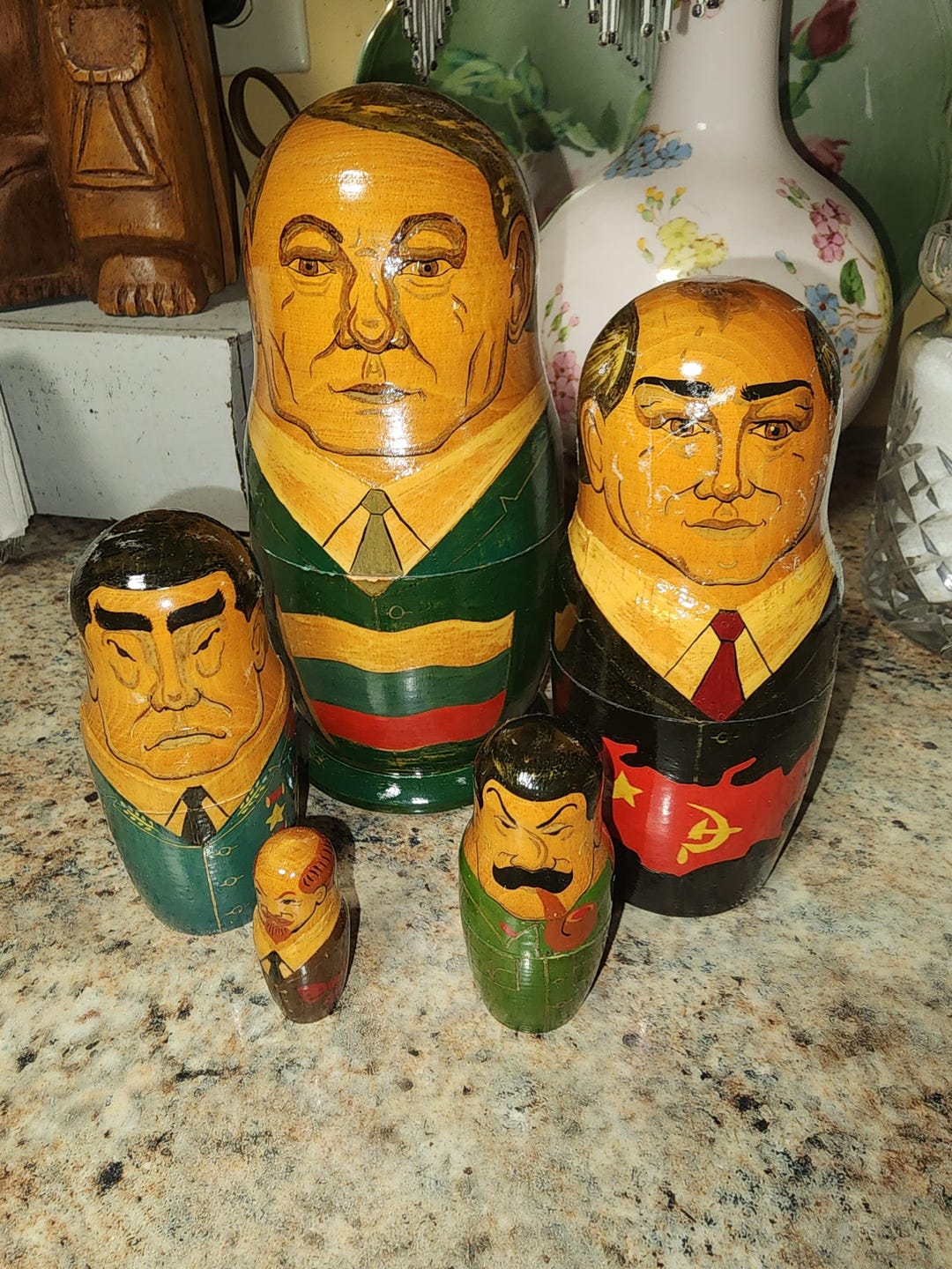 Vtg Russian Leaders Nesting Dolls Wooden Set of 5 MADE IN USSR ...