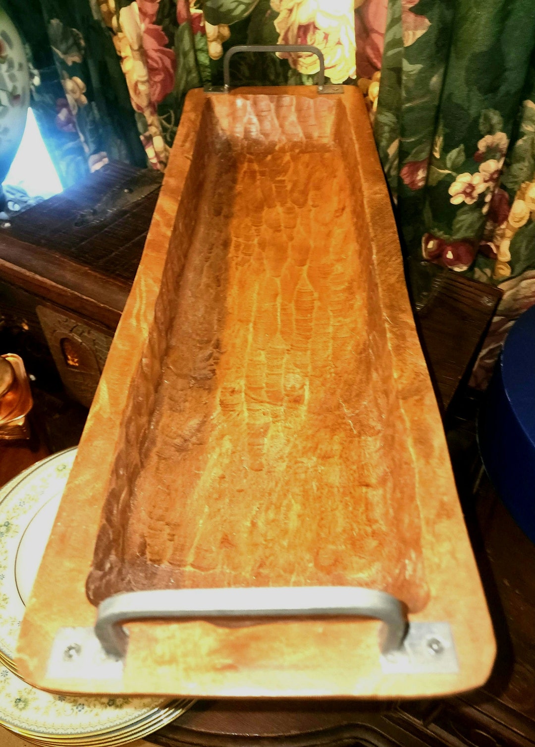 Rough Hand Carved Trencher Natural Wood Trough Bread Bowl 23 X 7 1/2 ...