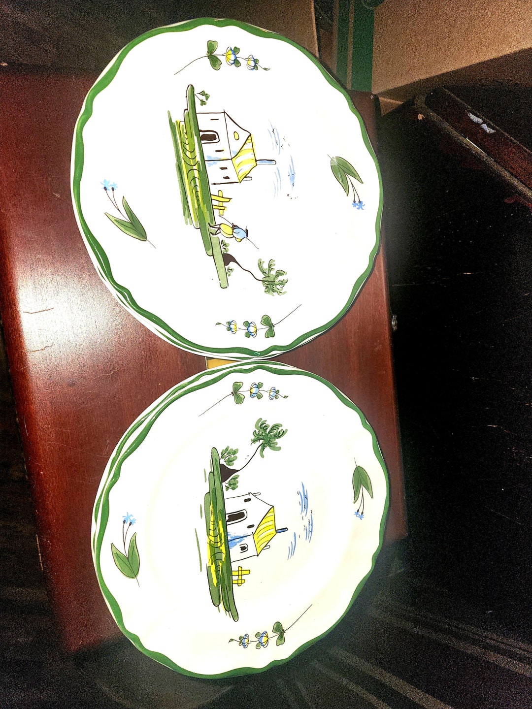 Varages France Cabanon Lunch Plate 7.25" Cottage Scene W Man Green Trim ...