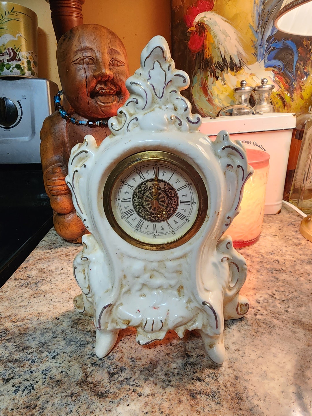 German Porcelain Mantle Clock - Etsy