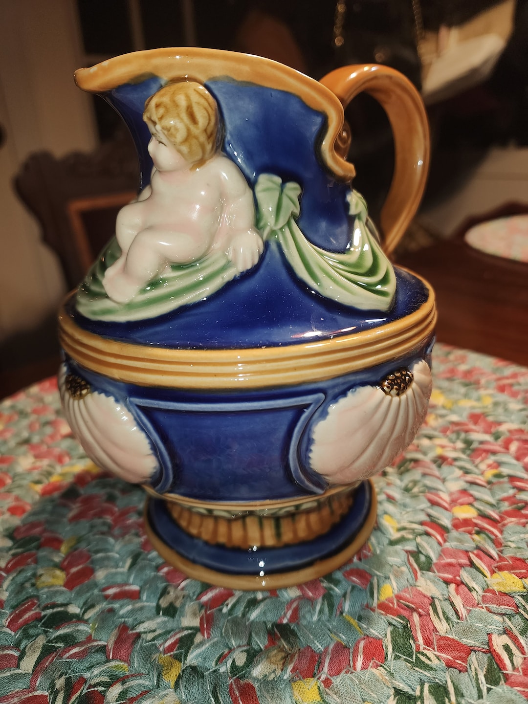 Majalica Pitcher With Cherub Nouveau Jan Wiang 1991 - Etsy