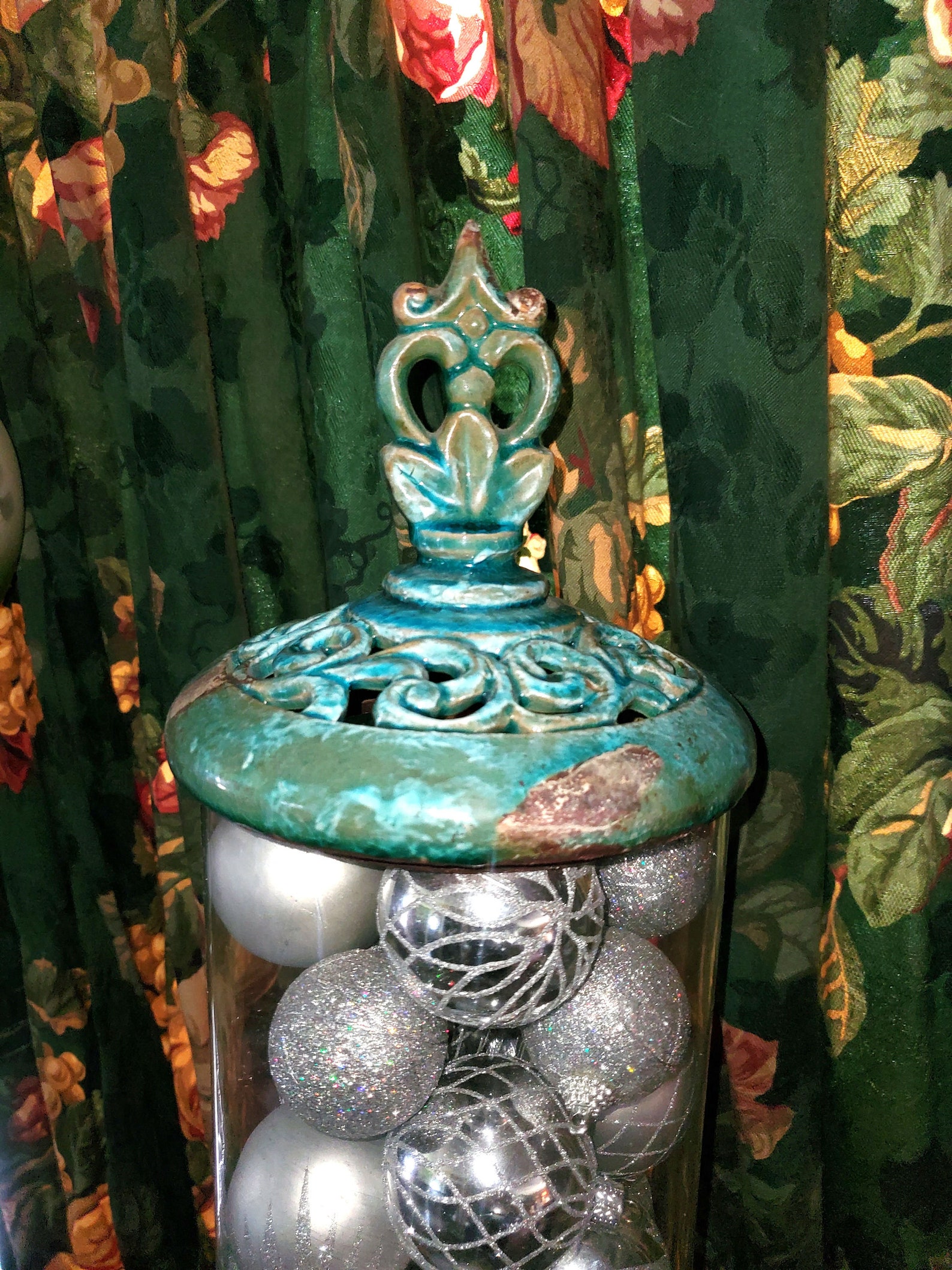 Beautiful Tall Pedestal Jar Lidded With Finial Top Home Decor Gift ...