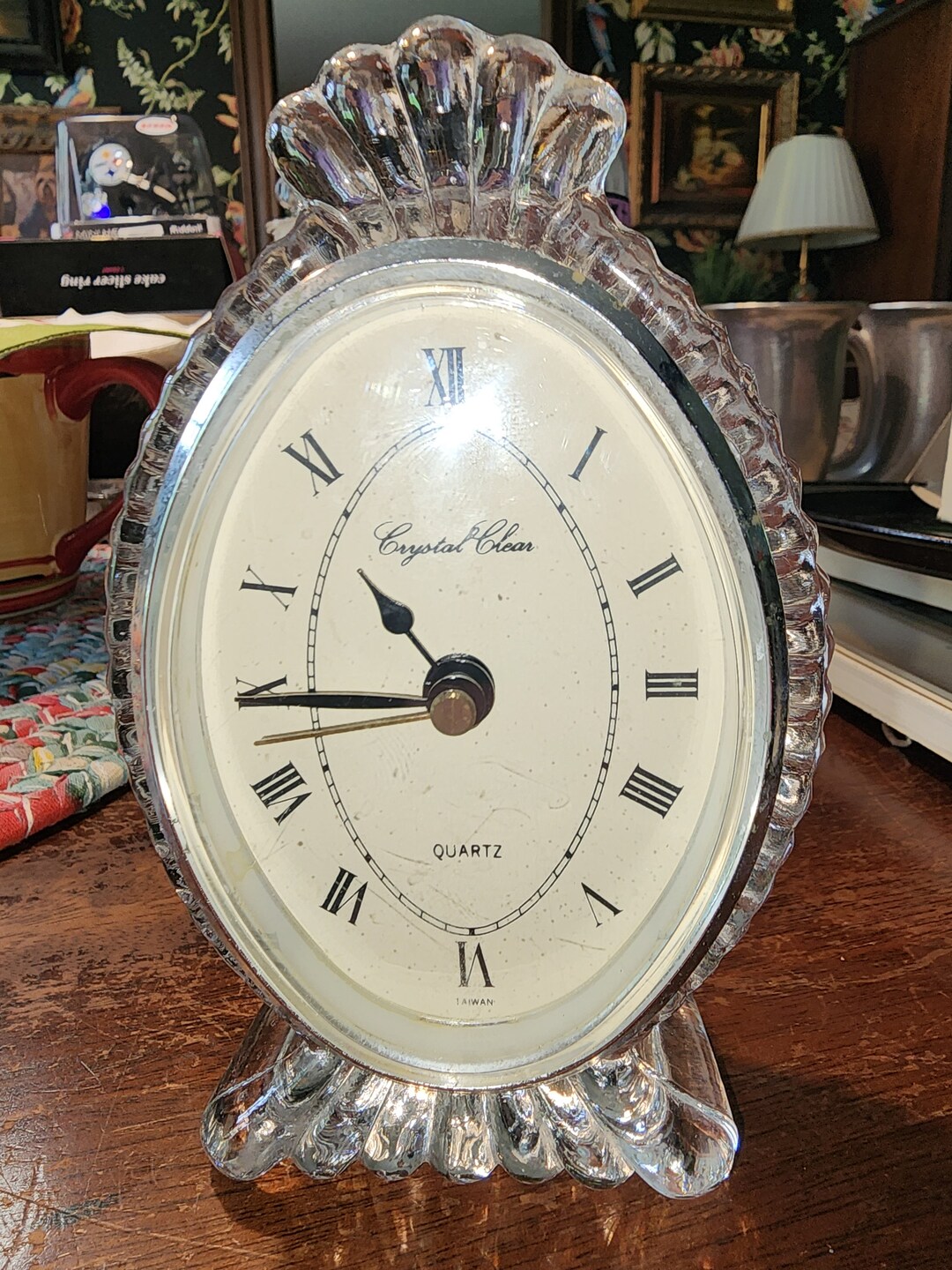 Oval Crystal Glass Quartz Clock With Roman Numerals - Etsy