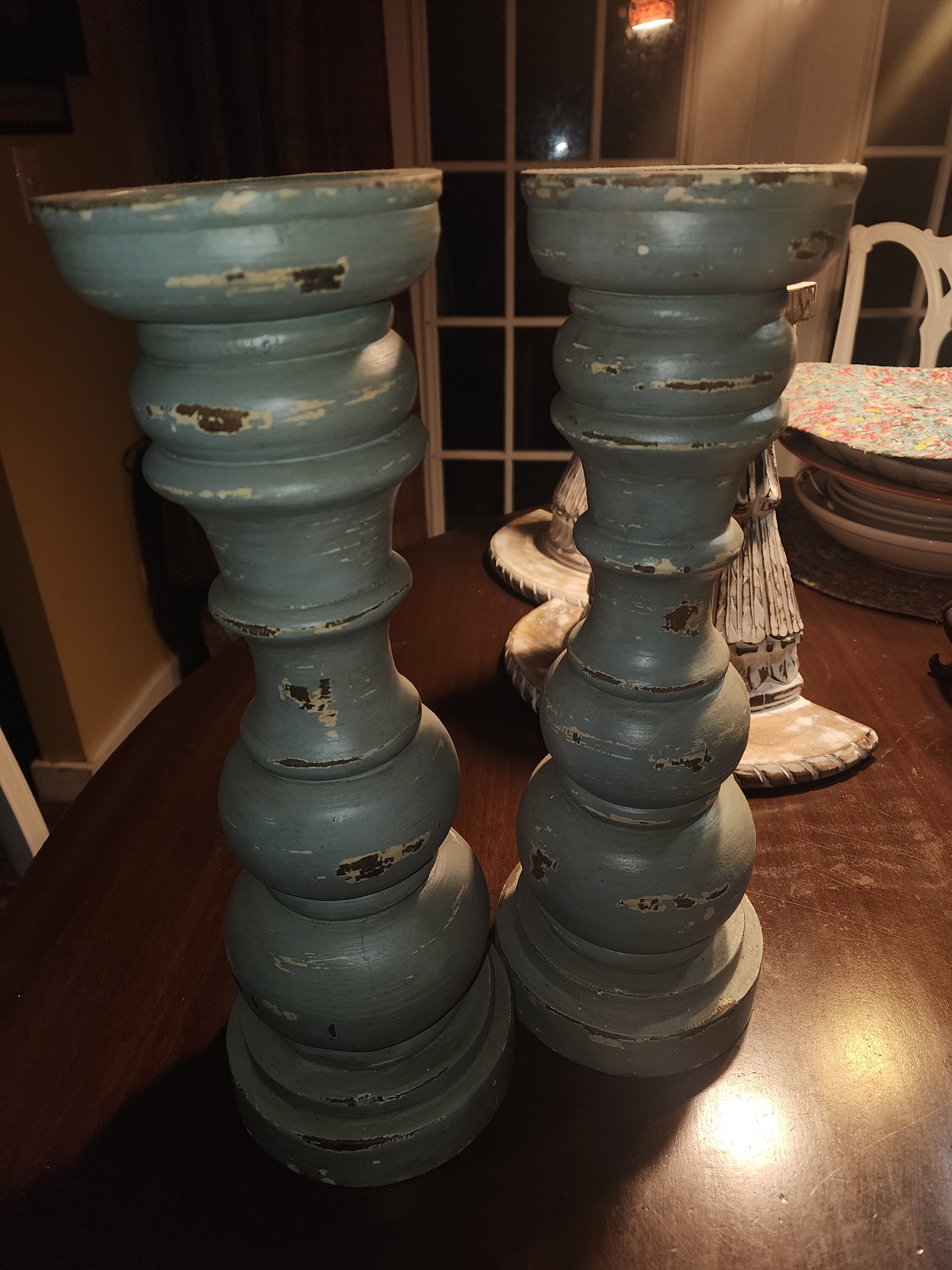 Farmhouse Cottage Chippy Wood Blue/green Very Heavy Wood Set of 2 - Etsy