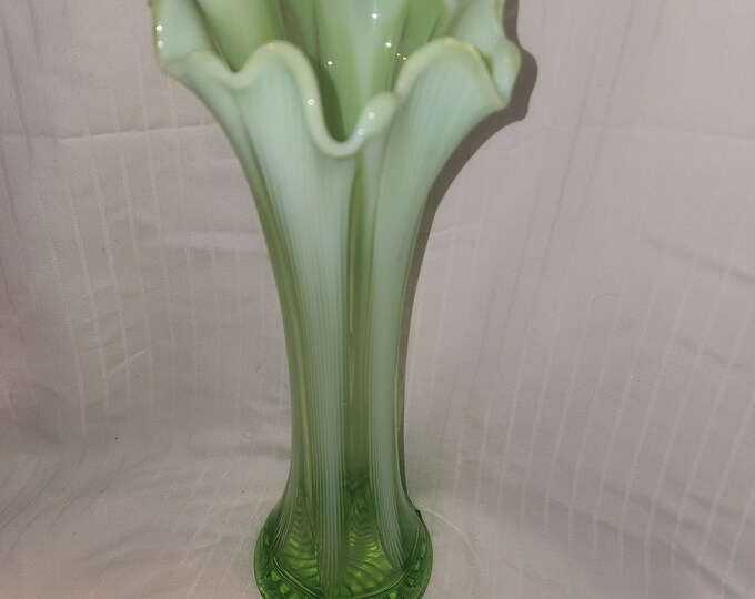 Green Opalescent Inverted Flare Vase - Etsy