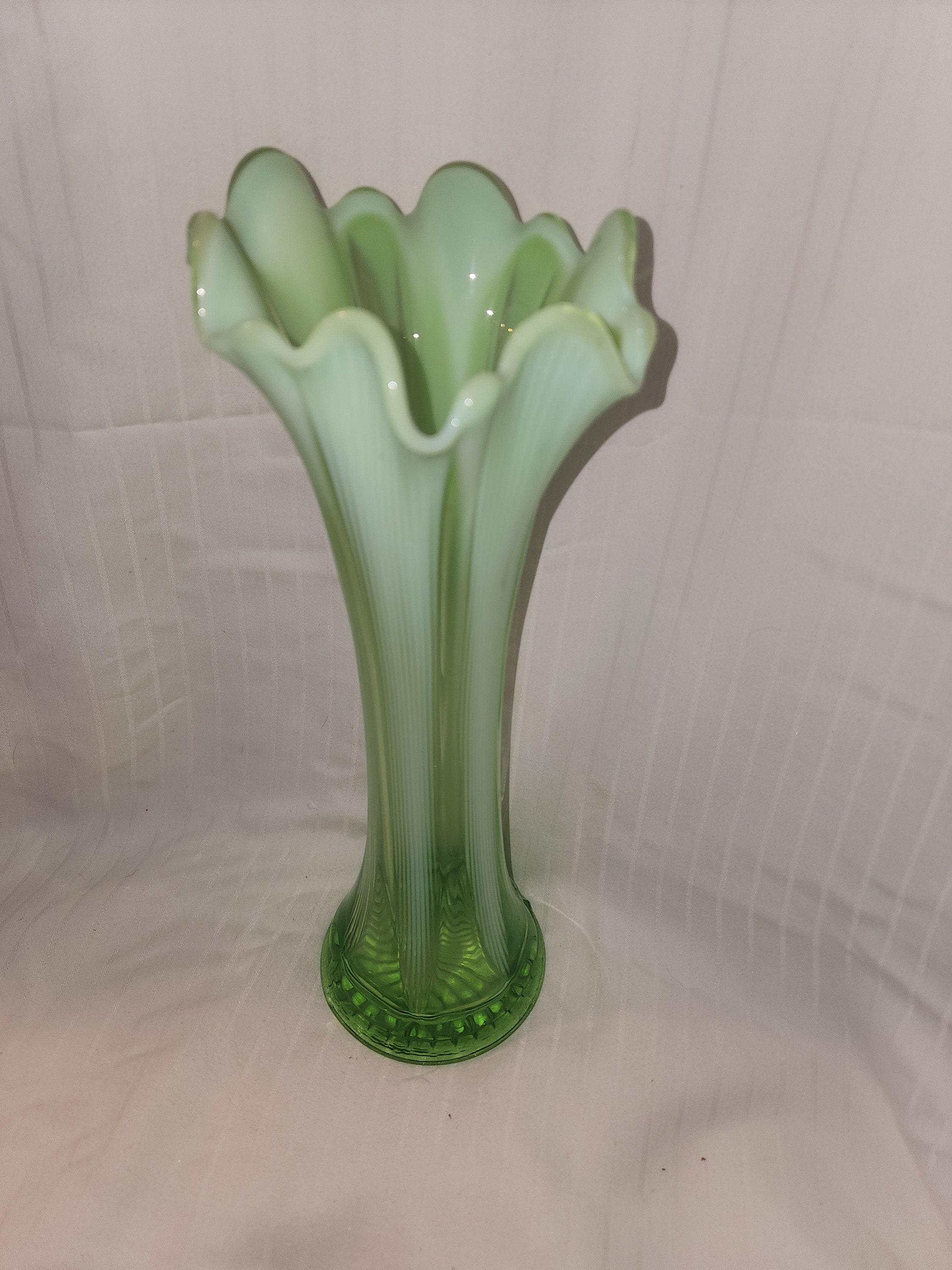 Green Opalescent Inverted Flare Vase - Etsy