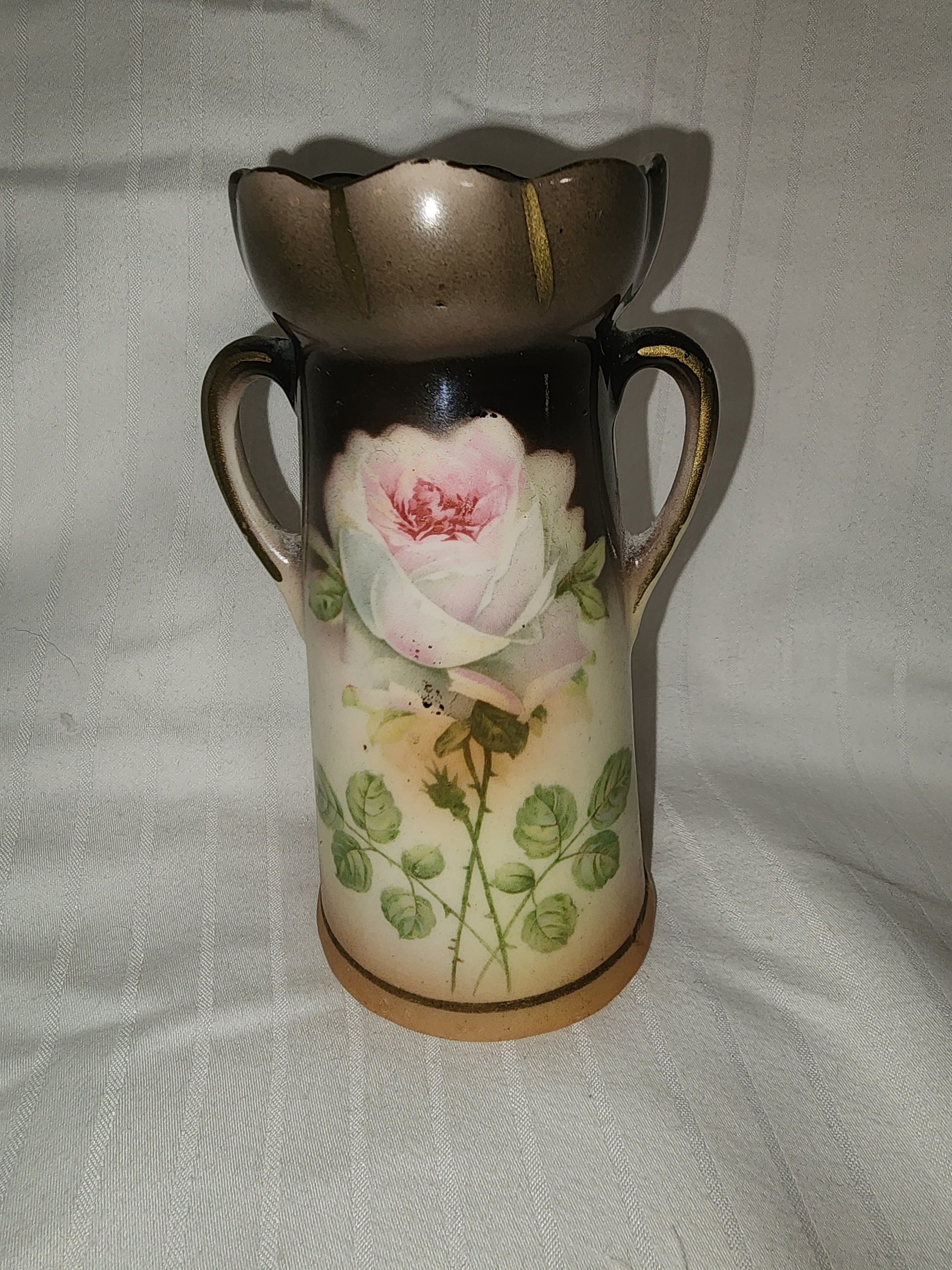 Czech Slovakia Art Pottery Vases Double Handle Floral Roses - Etsy