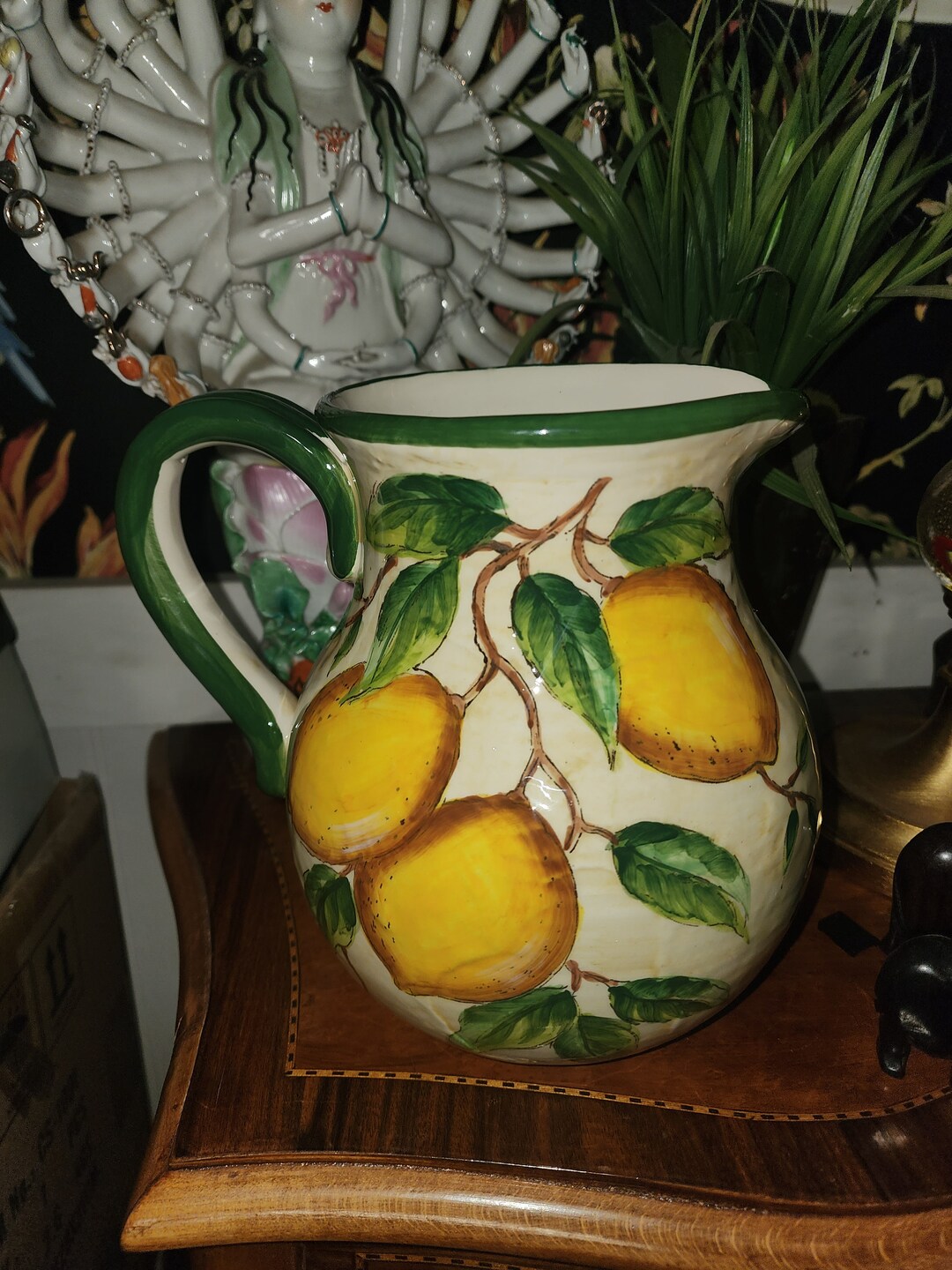 Ceramic Pitcher Lemon Hand Painted Utensil Holder Carafe Pottery Vase ...