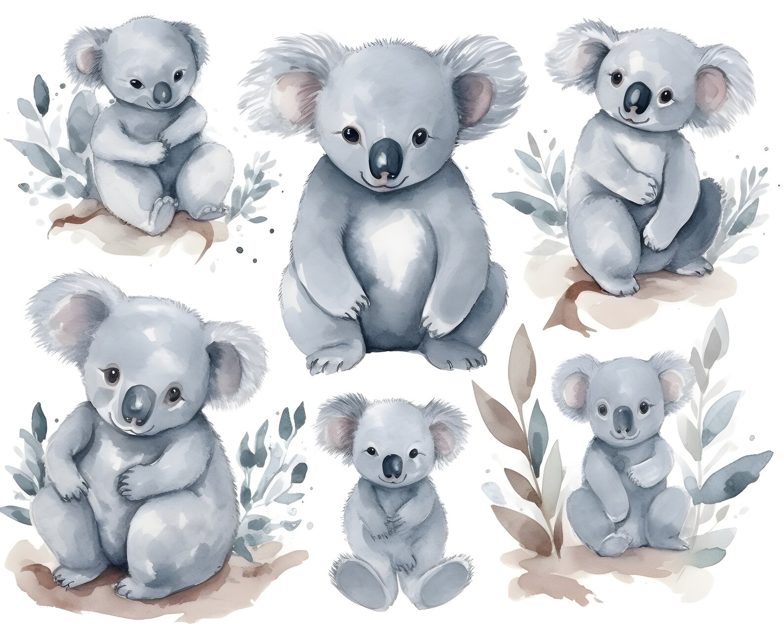 Koala Watercolor Clipart, Cute Koala Png, Nursery Decor, Baby Shower - Etsy