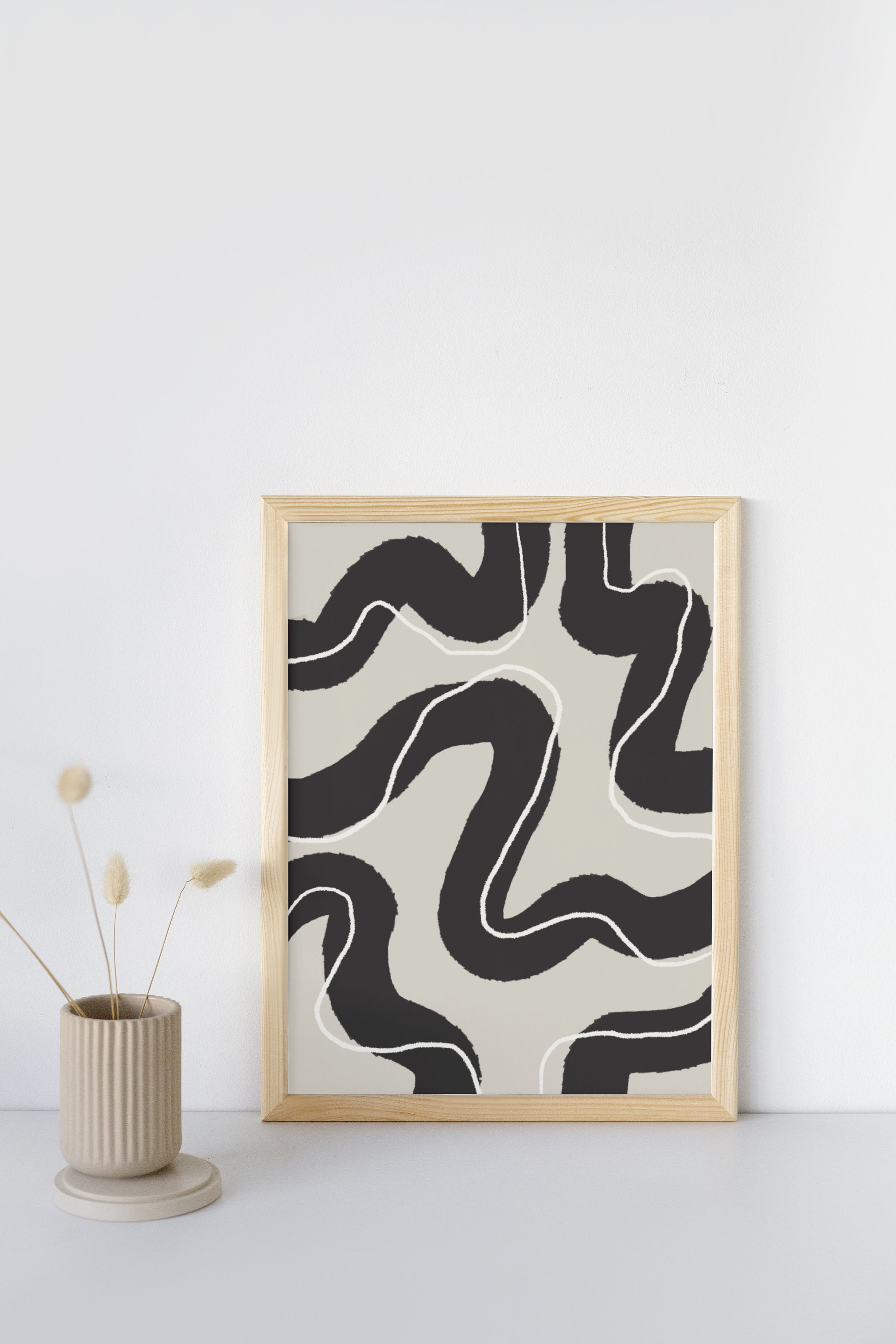 Minimal Prints Neutral Brush Stroke Art Japandi Wall Decor Beige Line ...