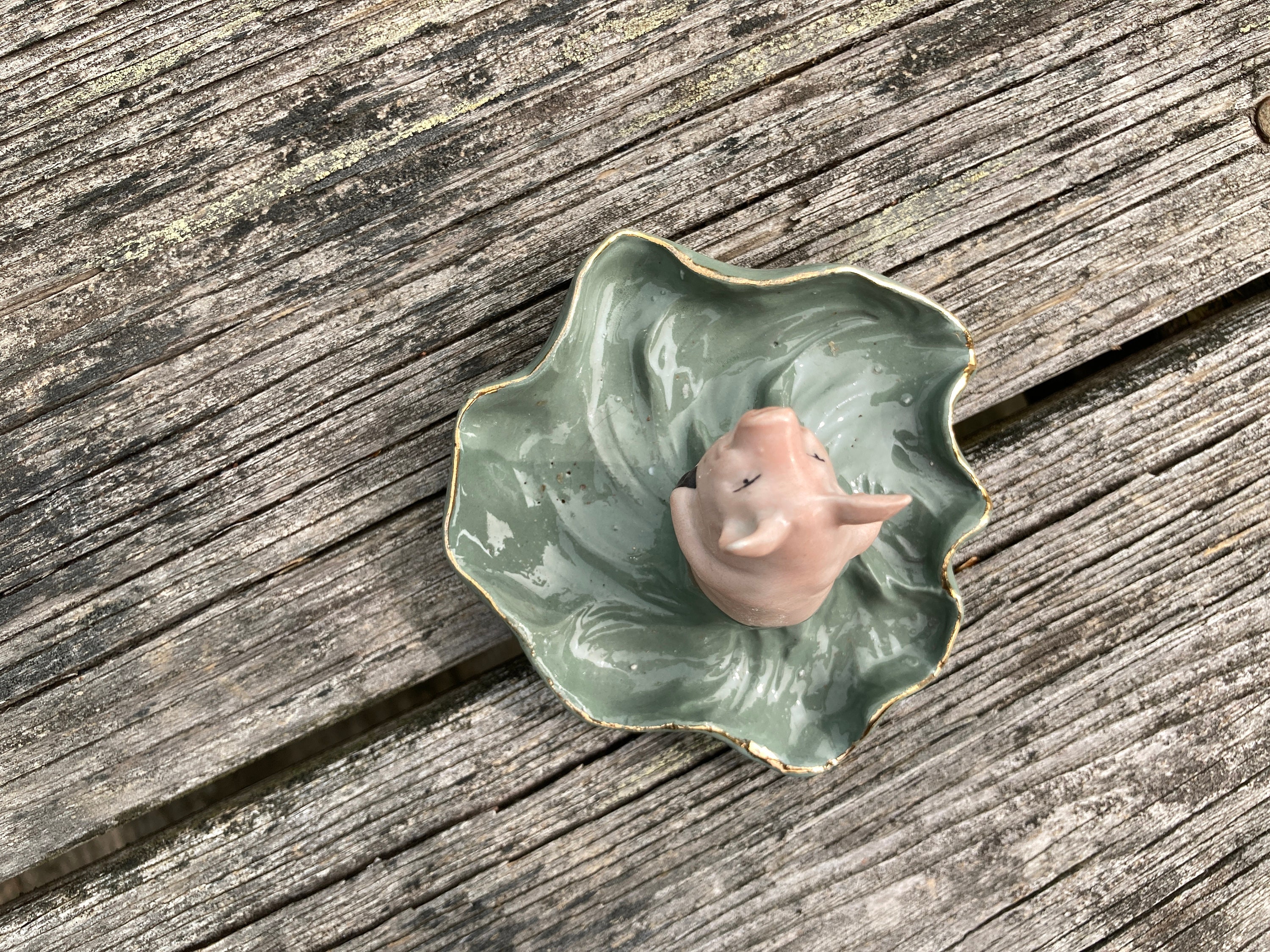 Victorian German Fairing Pig in a Pig Sty Trinket Dish With Gold Trim ...