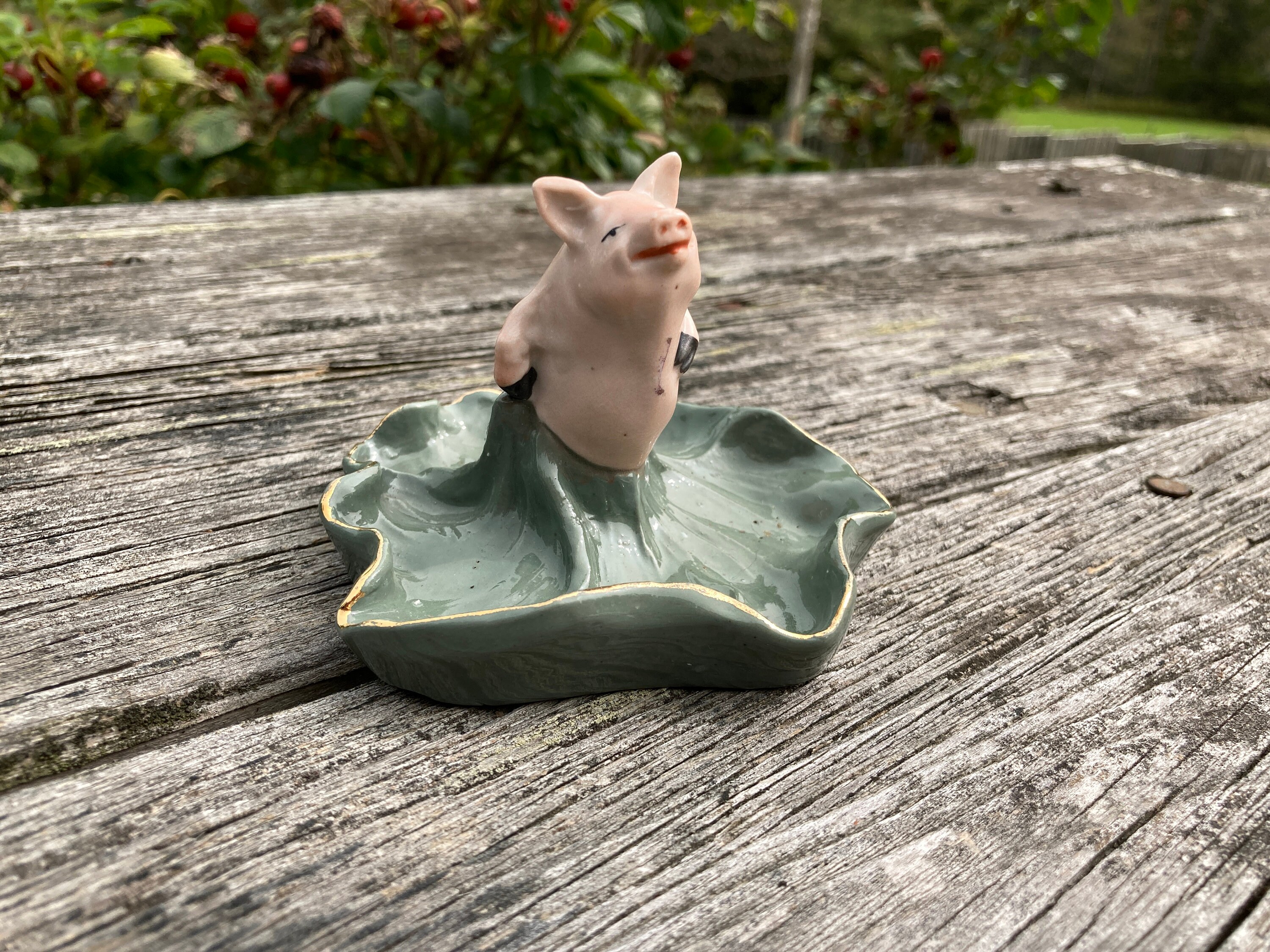 Victorian German Fairing Pig in a Pig Sty Trinket Dish With Gold Trim ...