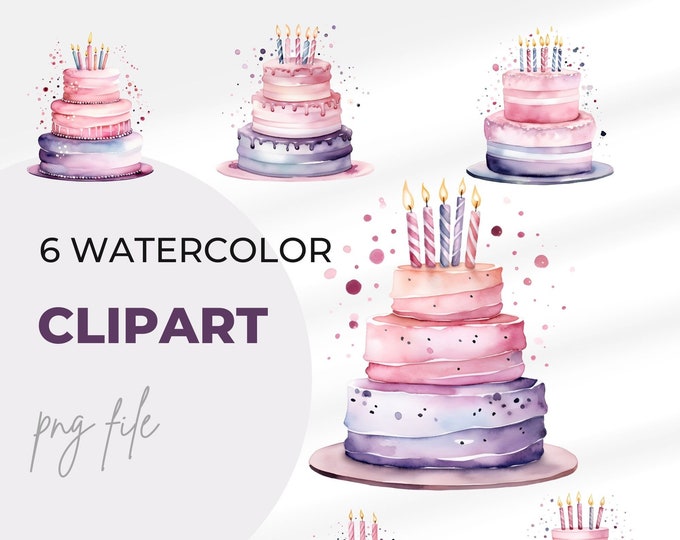 Watercolor Birthday Party Clipart Vol. 2 Bundle of 20 Balloons Cake ...