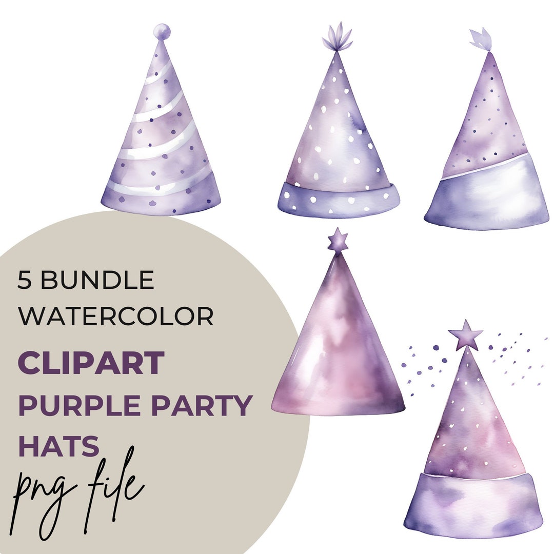 PNG Watercolor Birthday Party Hat Clipart Bundle of 5 Digital Download ...