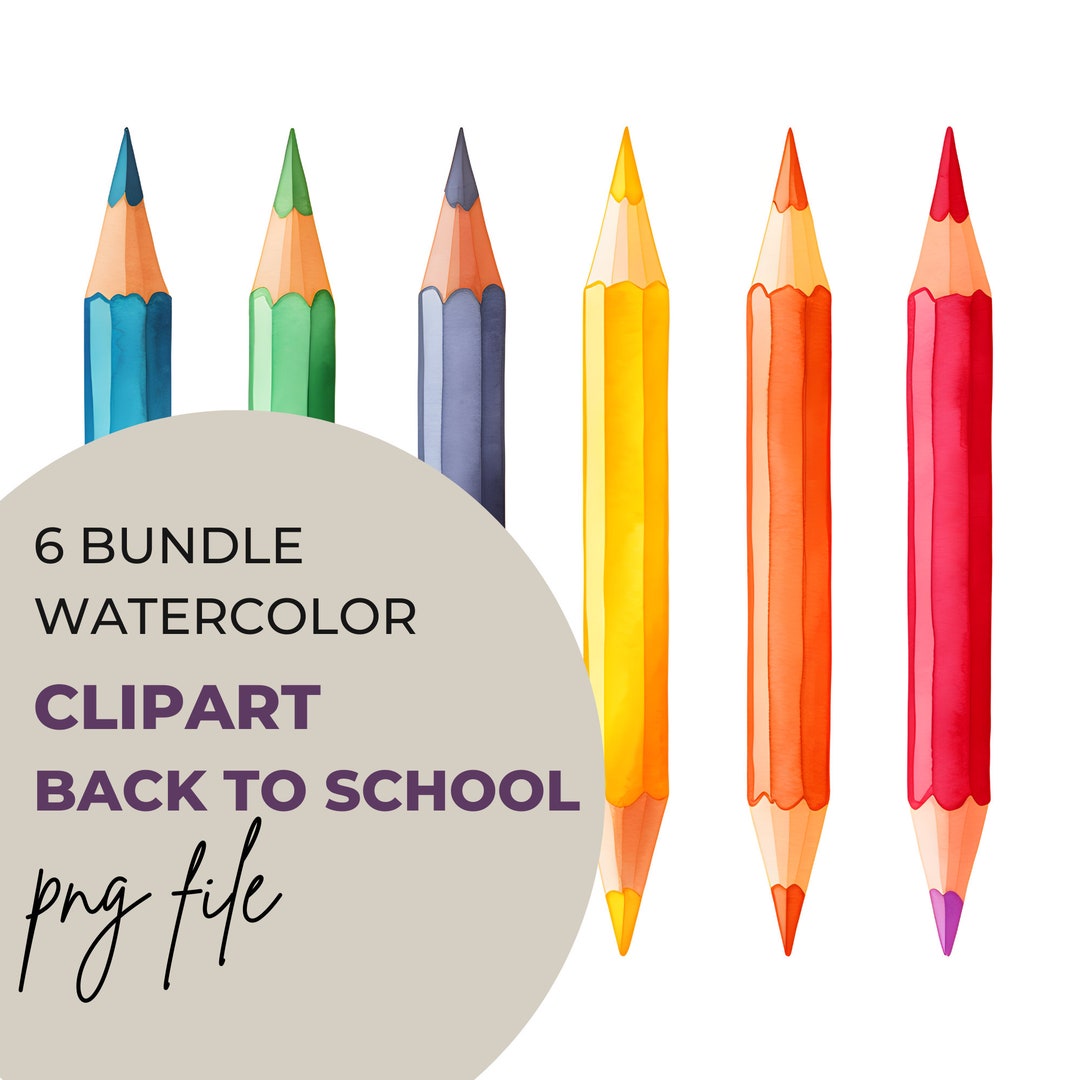 PNG Watercolor Clipart Bundle of 6 Back to School, Teacher, Transparent ...