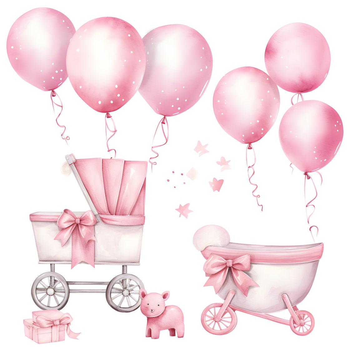 PNG Watercolor Pink Baby Shower Clipart Bundle of 20 Digital - Etsy