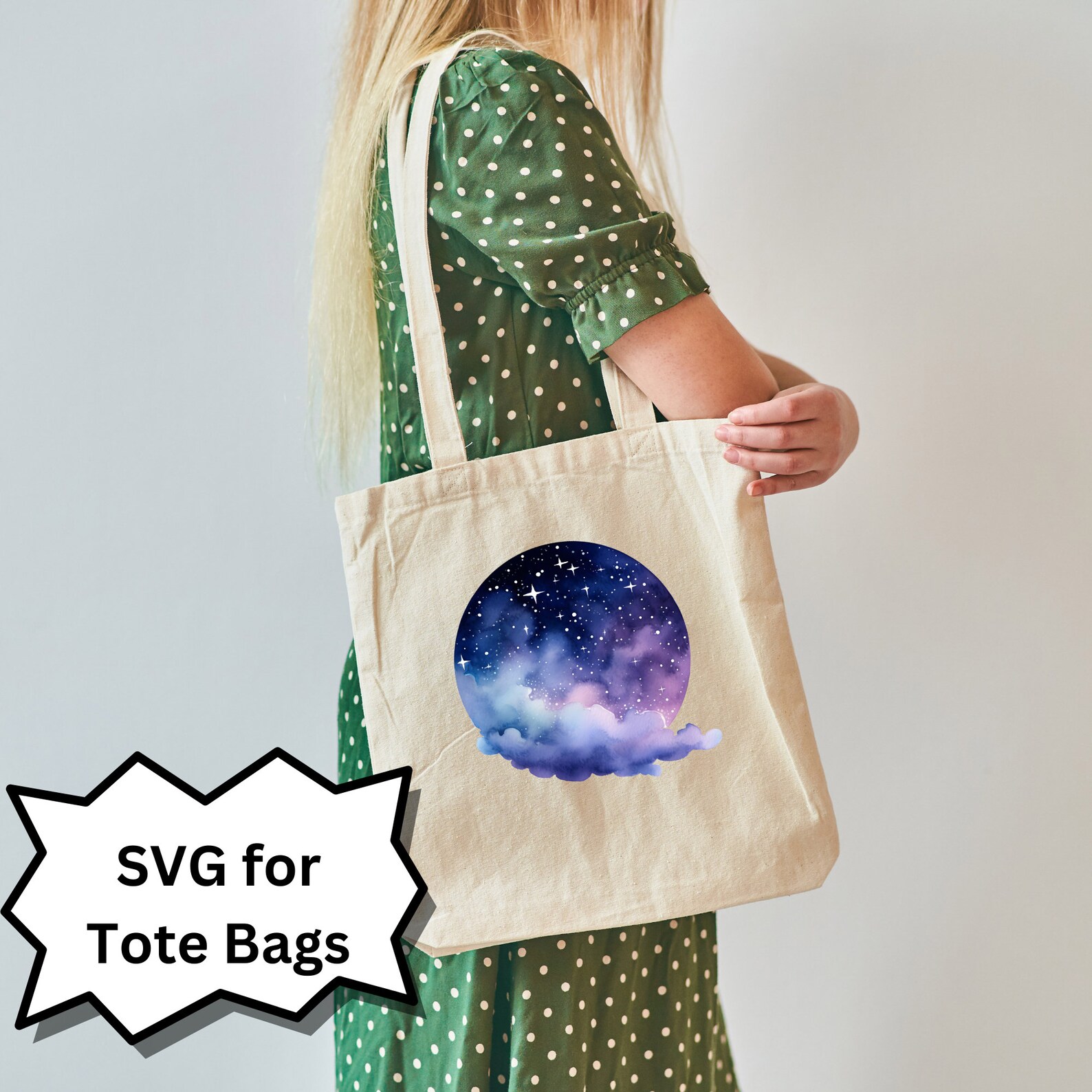 SVG Watercolor Galaxy Night Sky Moon Stars Clipart Bundle of 5 Digital ...