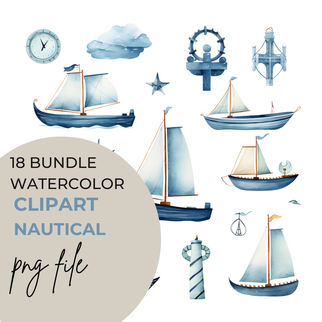 PNG Watercolor Nautical Ocean Clipart Bundle of 18 Digital Download PNG ...