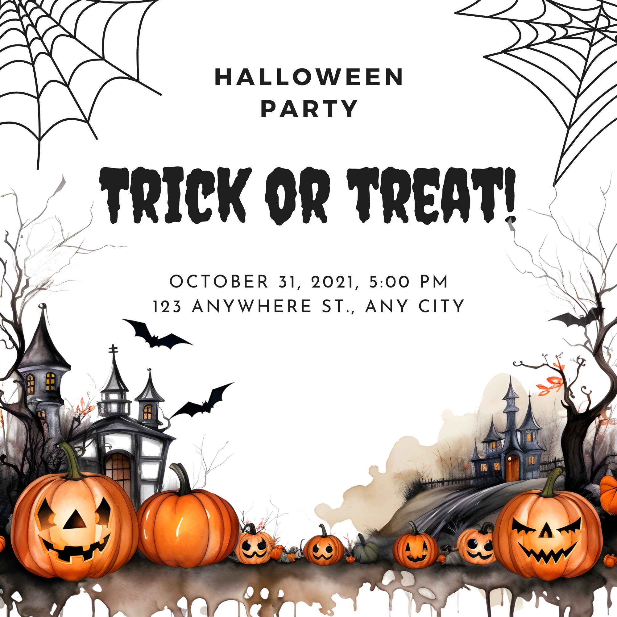 PNG Watercolor Halloween Border Clipart Bundle of 5 Pumpkin Transparent ...