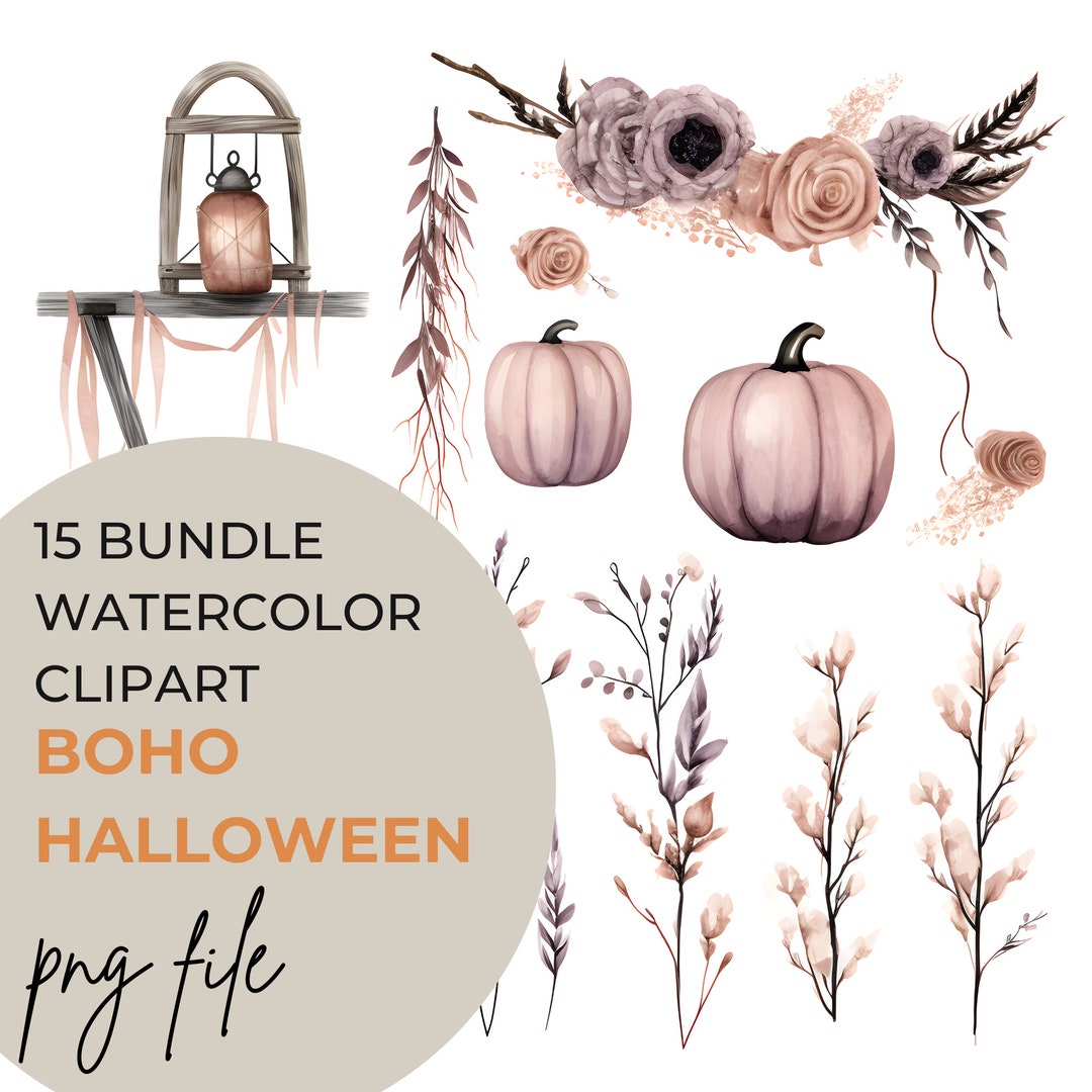 PNG Watercolor BOHO HALLOWEEN Clipart Bundle of 15 Transparent ...