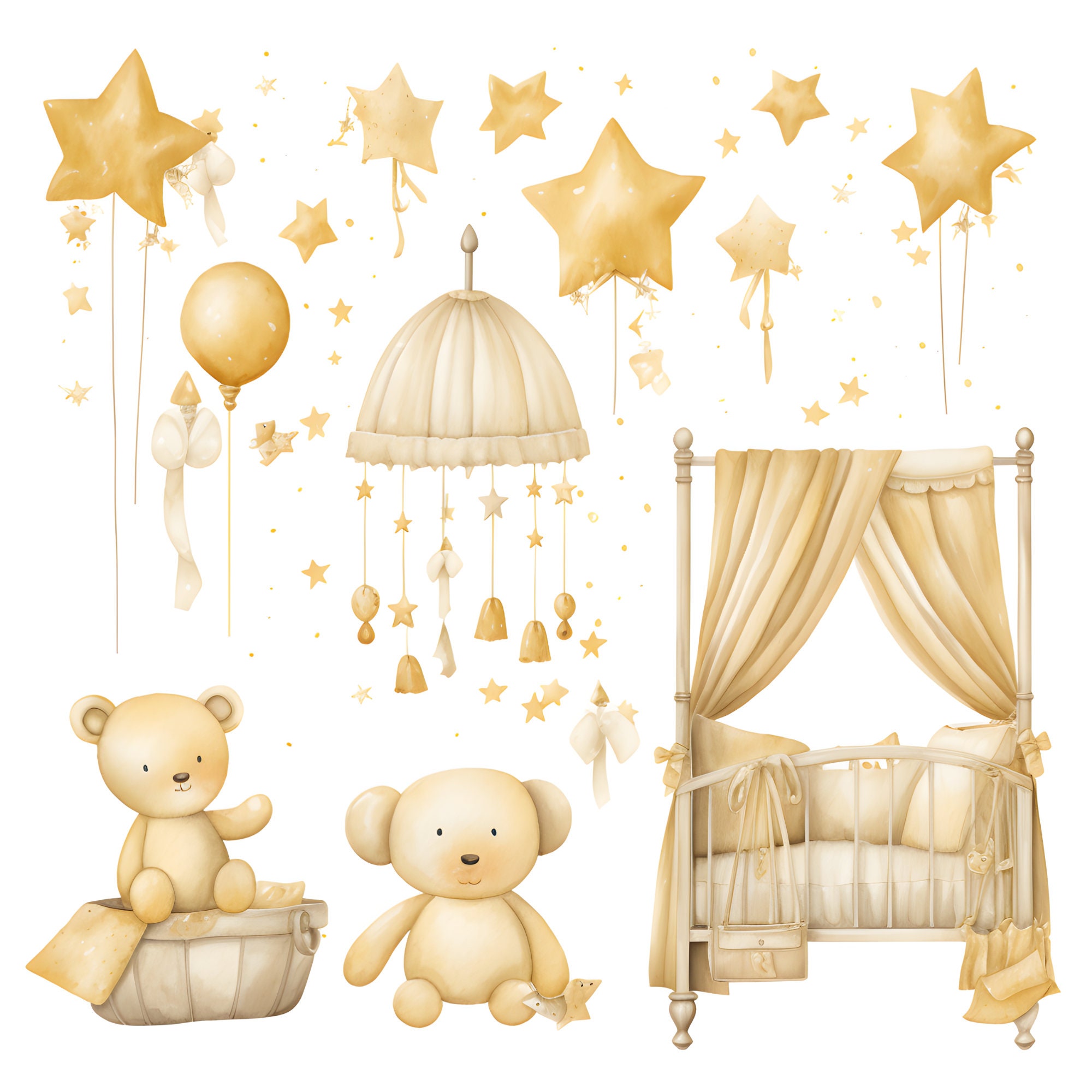 SVG Watercolor Gold Baby Shower Clipart Bundle of 19 Digital - Etsy