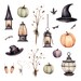 SVG Watercolor Halloween Clipart Bundle of 50 Pumpkin, Witch Hat ...