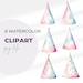 Watercolor Birthday Party Hat Clipart Bundle of 6 Digital Download PNG ...
