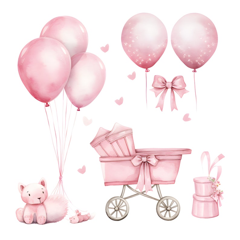 PNG Watercolor Pink Baby Shower Clipart Bundle of 20 Digital - Etsy