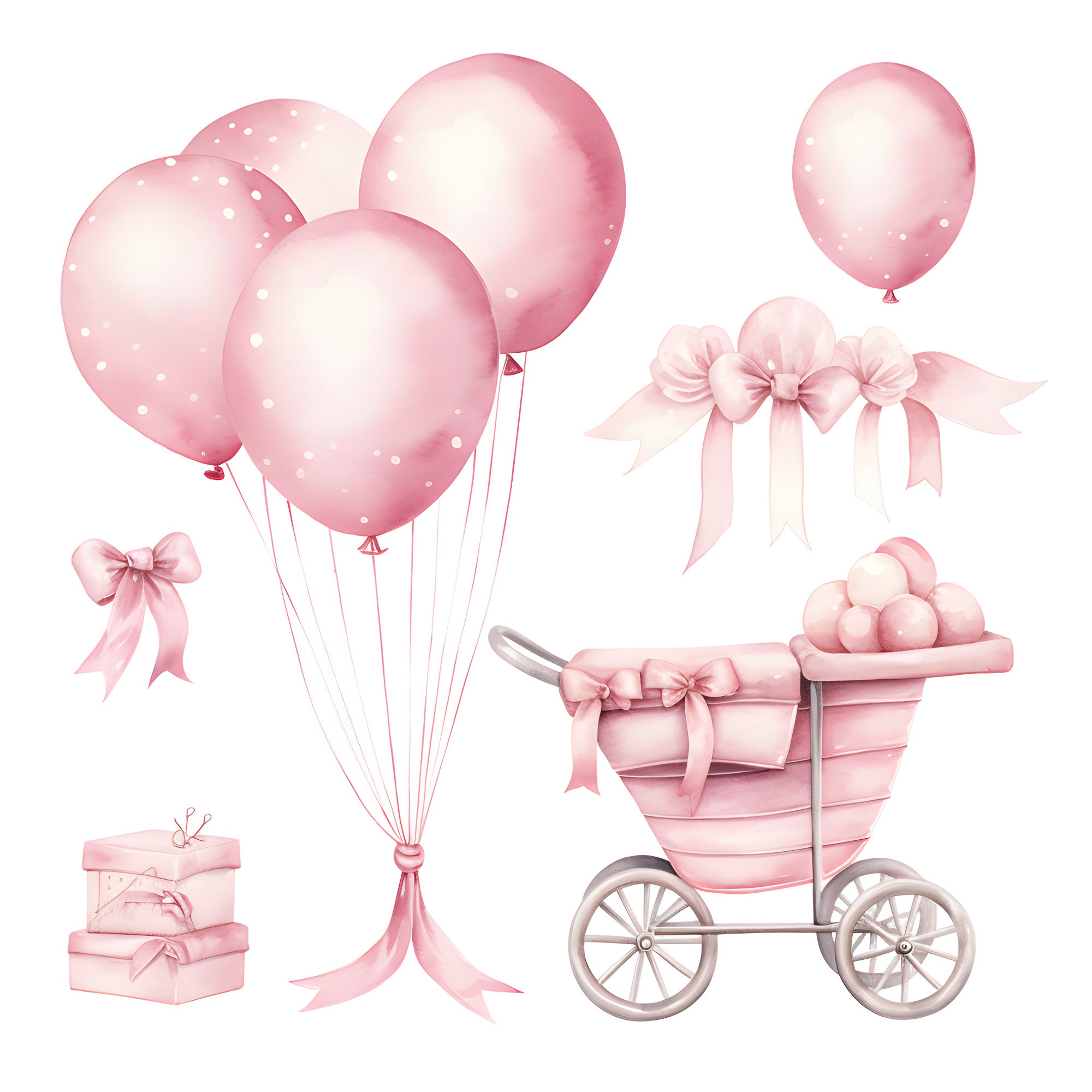 PNG Watercolor Pink Baby Shower Clipart Bundle of 20 Digital - Etsy