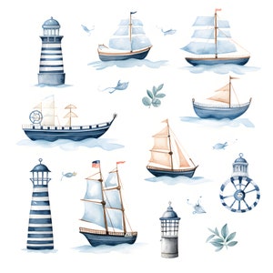 PNG Watercolor Nautical Ocean Clipart Bundle of 18 Digital Download PNG ...