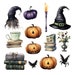 PNG Watercolor Halloween Clipart Bundle of 13 Pumpkin, Witch Hat ...