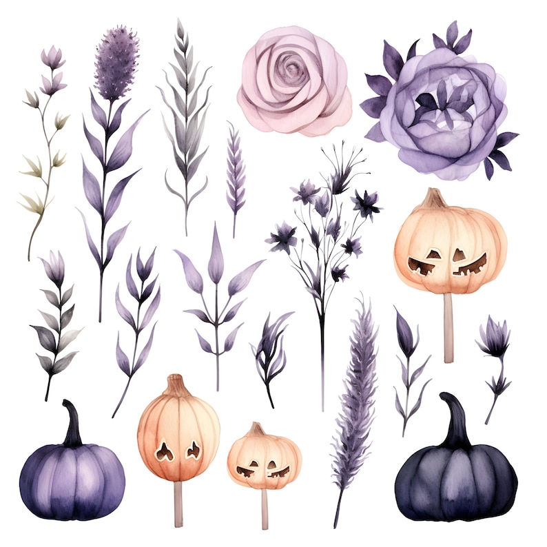 SVG Watercolor Halloween Clipart Bundle of 50 Pumpkin, Witch Hat ...