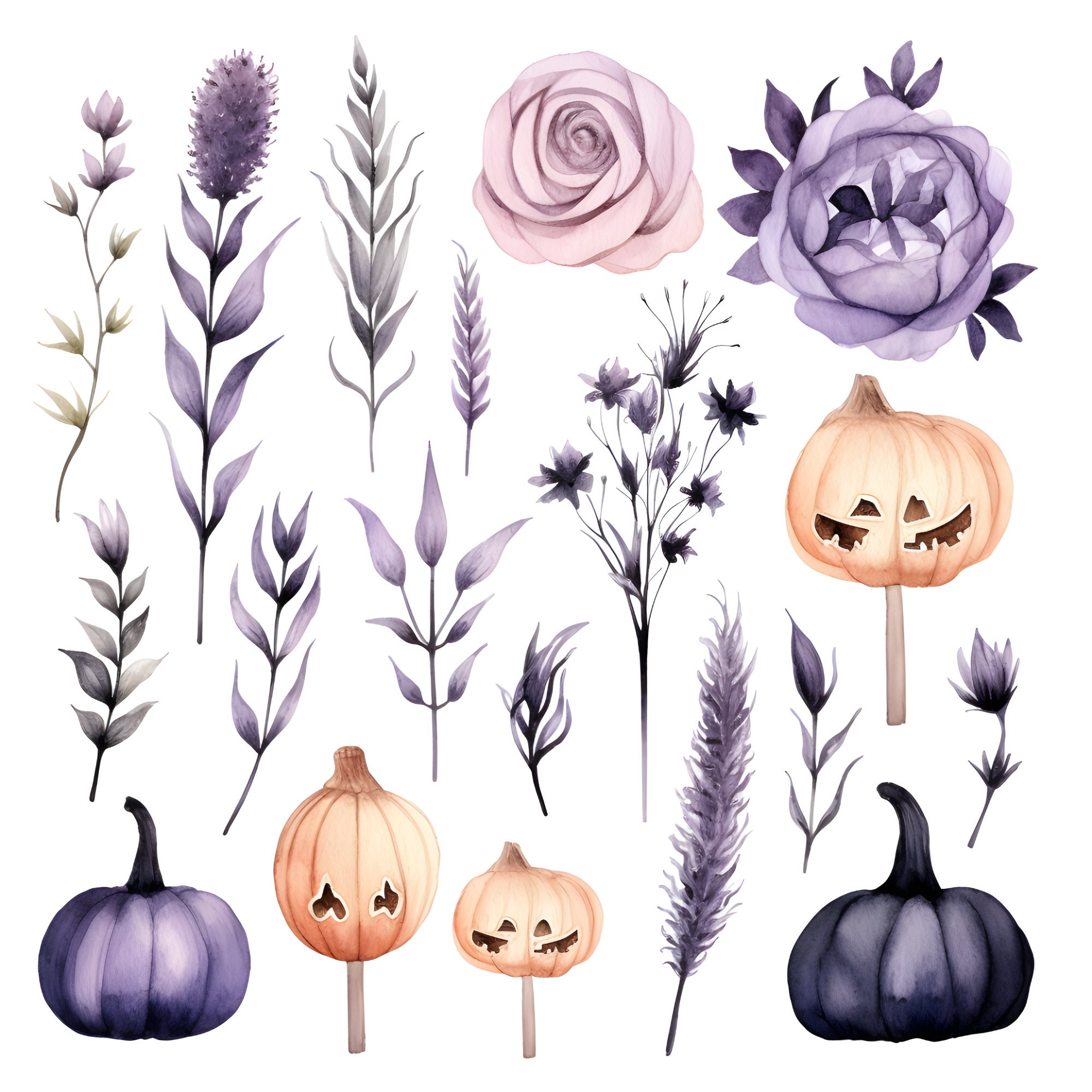 SVG Watercolor Halloween Clipart Bundle of 50 Pumpkin, Witch Hat ...