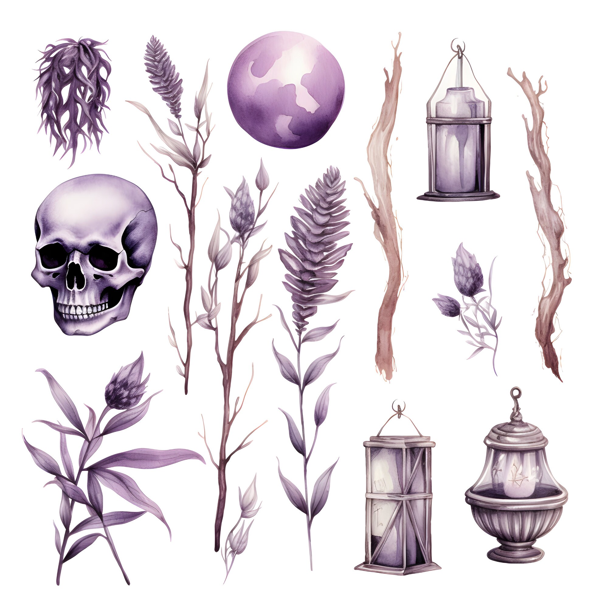 SVG Watercolor Halloween Clipart Bundle of 50 Pumpkin, Witch Hat ...