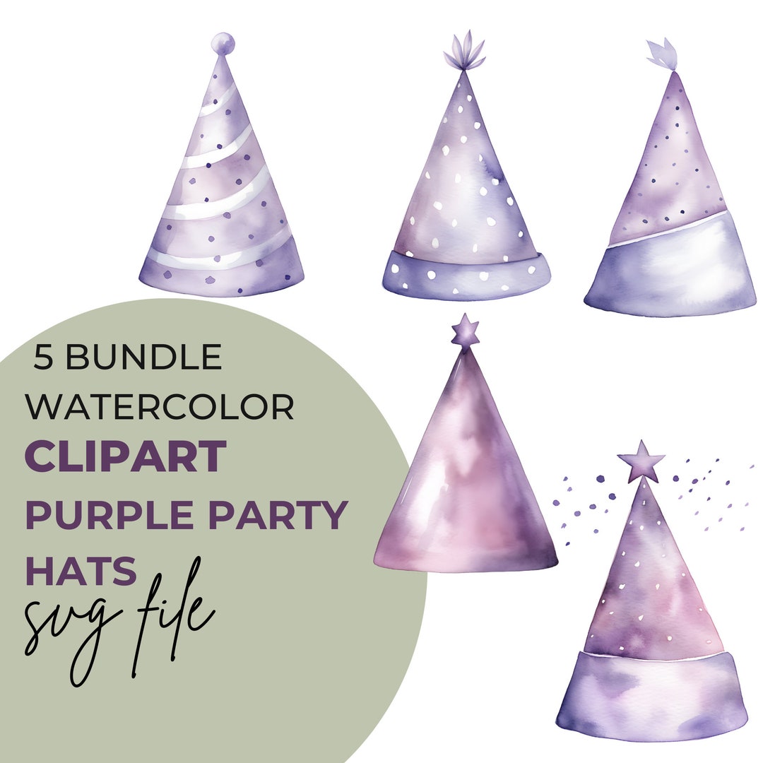 SVG Watercolor Birthday Party Hat Clipart Bundle of 5 Digital Download ...