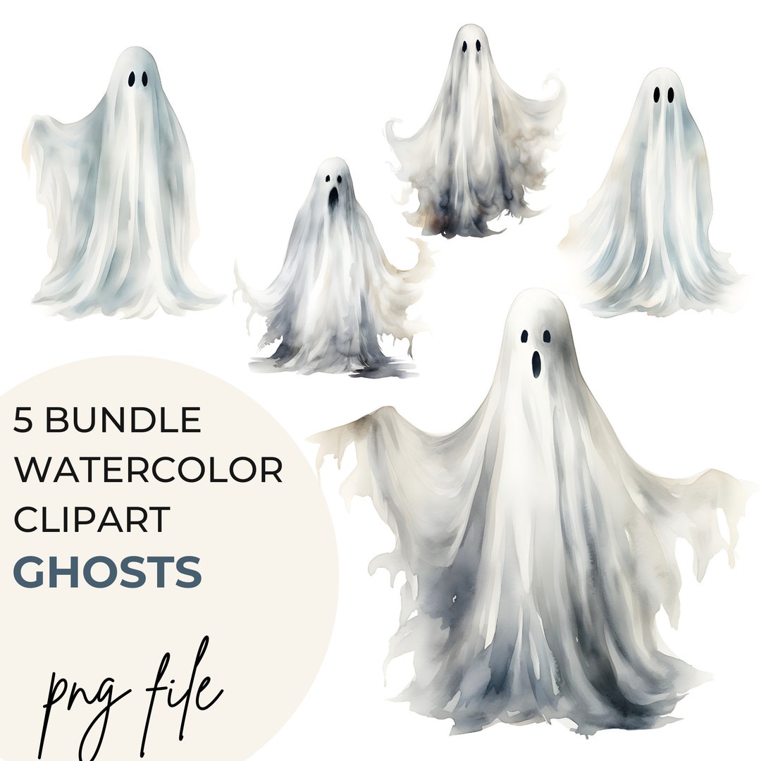 PNG Watercolor Halloween Clipart Bundle of 5 Ghosts Transparent ...