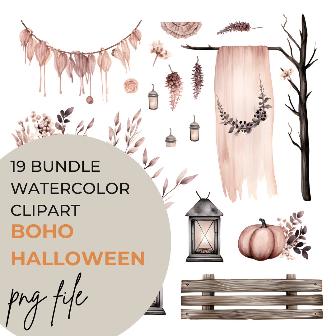 PNG Watercolor BOHO HALLOWEEN Clipart Bundle of 19 Transparent ...