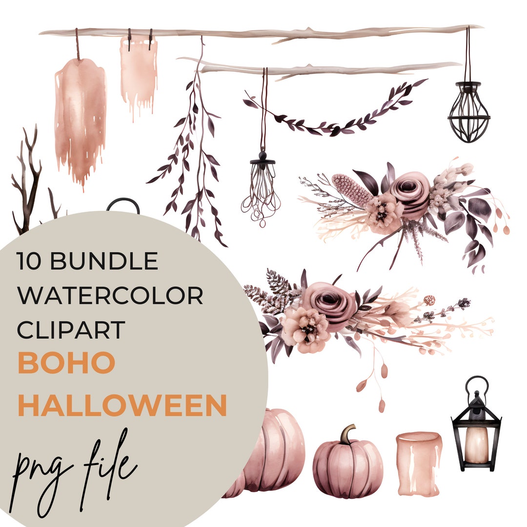 PNG Watercolor BOHO HALLOWEEN Clipart Bundle of 10 Transparent ...