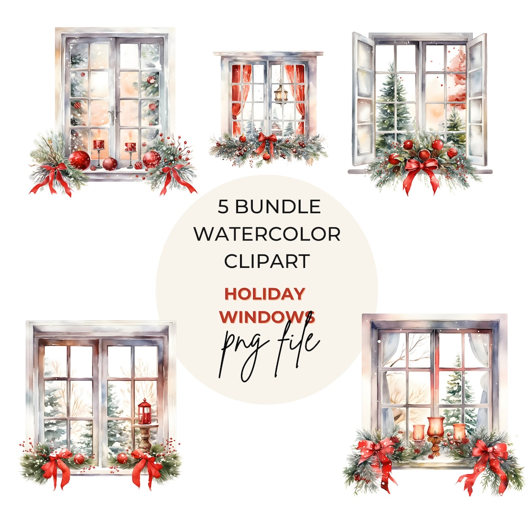 Watercolor Christmas Window Clipart | Festive Clipart | Commercial Use ...