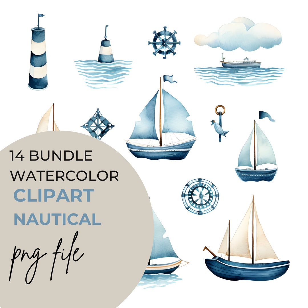PNG Watercolor Nautical Ocean Clipart Bundle of 14 Digital Download PNG ...