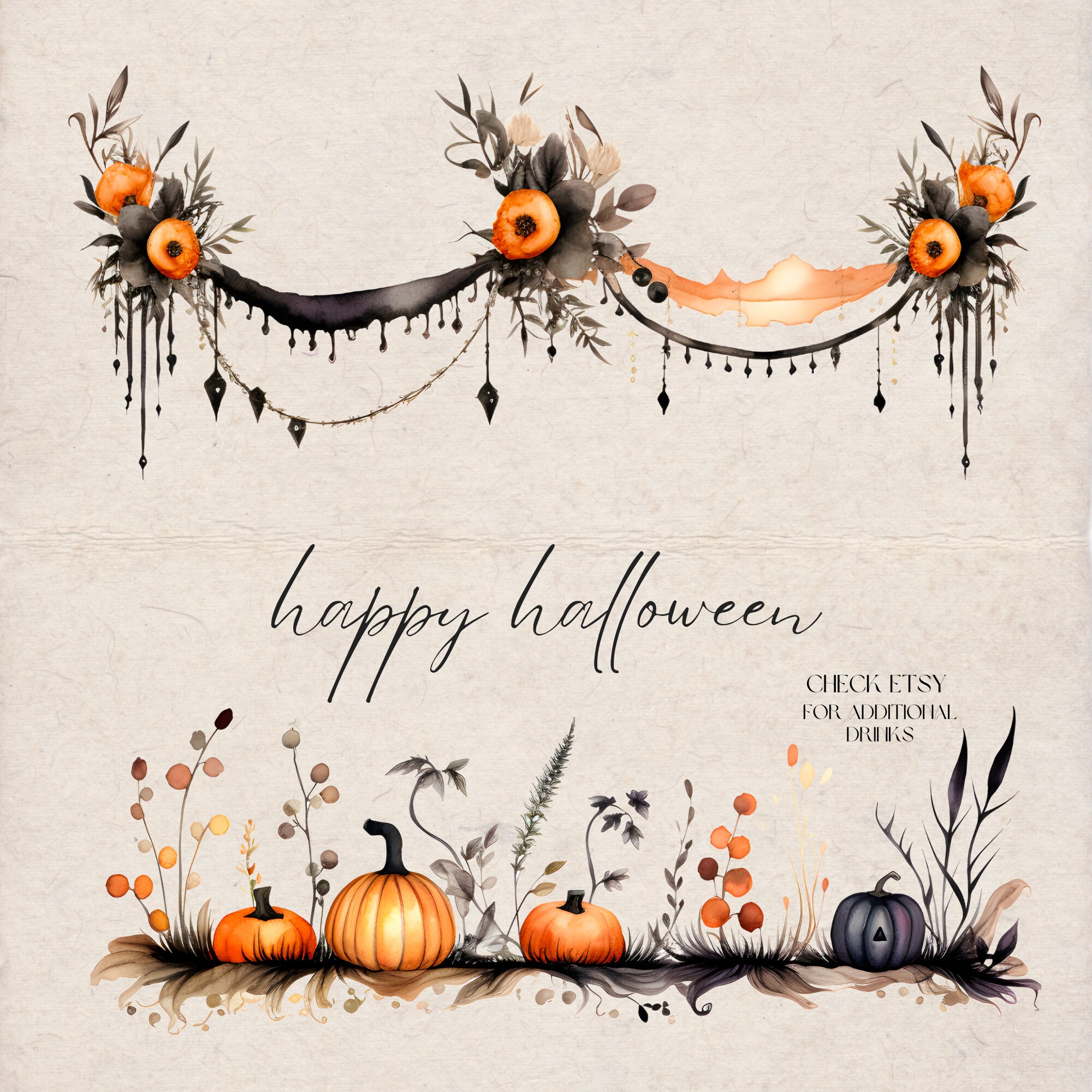 PNG Watercolor Halloween Border Clipart Bundle of 10 Pumpkin - Etsy