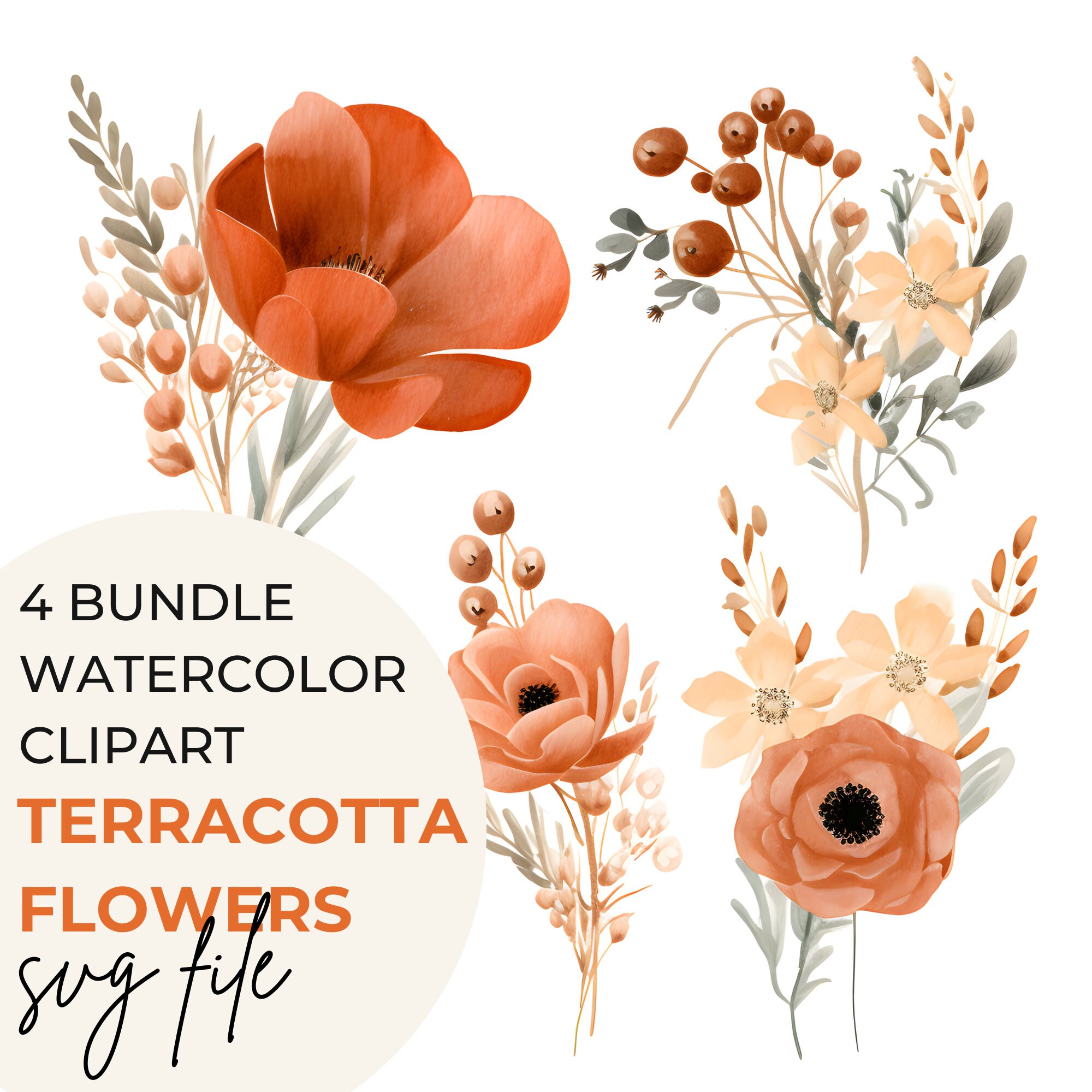 SVG Fall Clipart Autumn Clipart Watercolor Fall Floral Dry Flowers ...