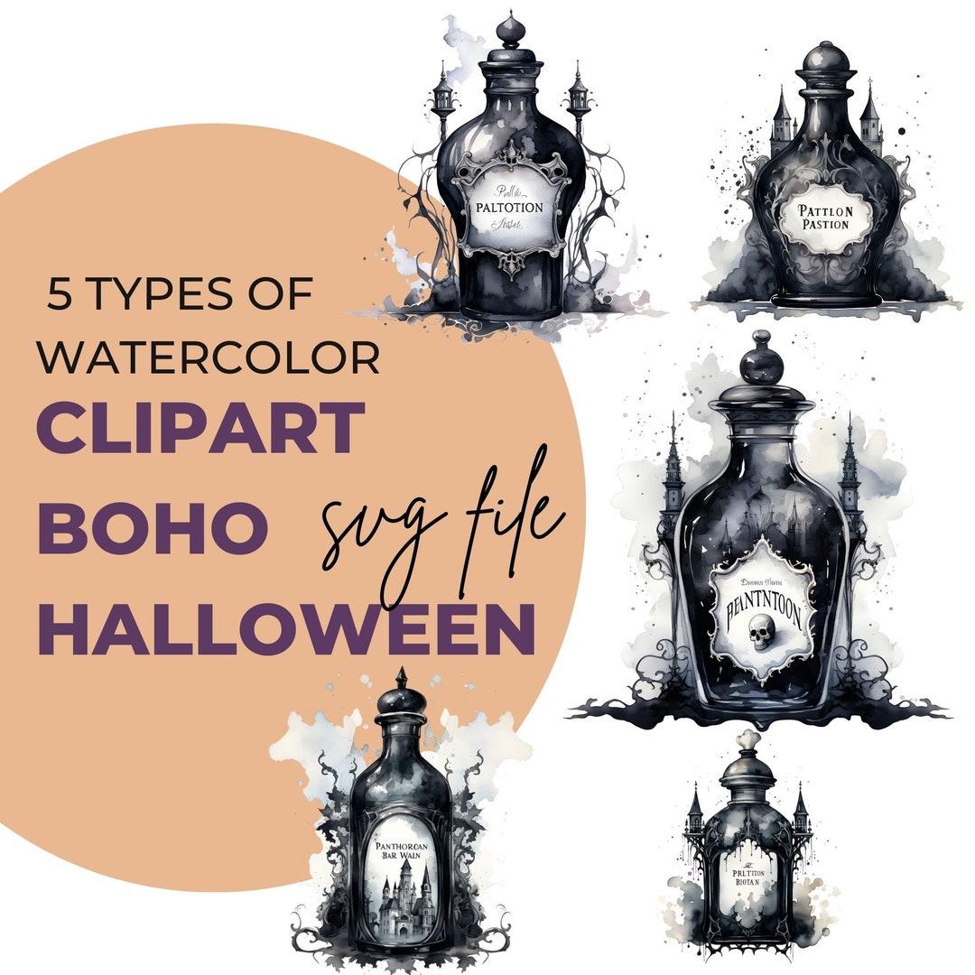 SVG Watercolor Halloween Potion Bottle Skull Clipart Bundle of 5 ...