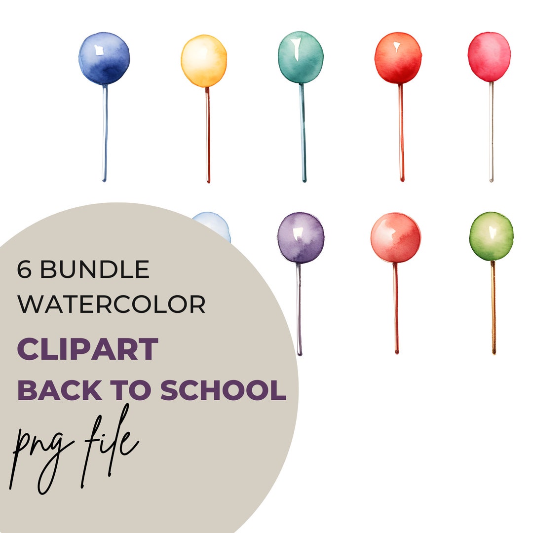 PNG Watercolor Clipart Bundle of 10 Push Pins Back to School, Teacher ...
