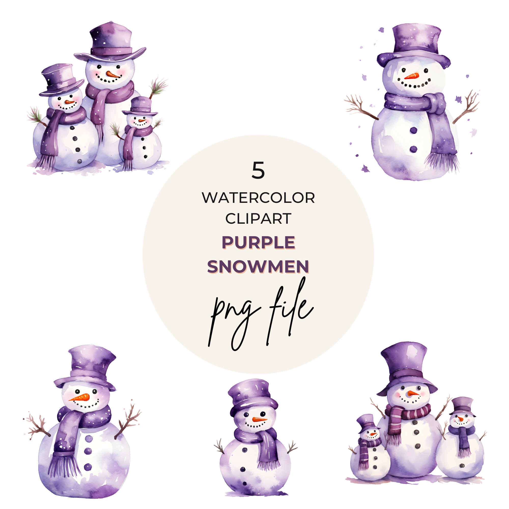 PNG Holiday Clipart Purple Christmas Clipart Cute Snowman - Etsy
