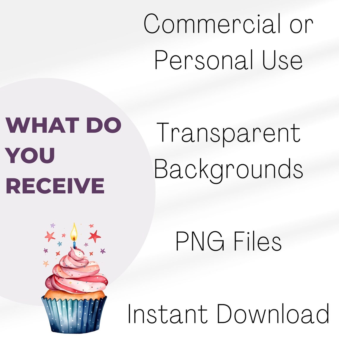 Watercolor Birthday Cupcakes Clipart Bundle of 8 Digital Download PNG ...