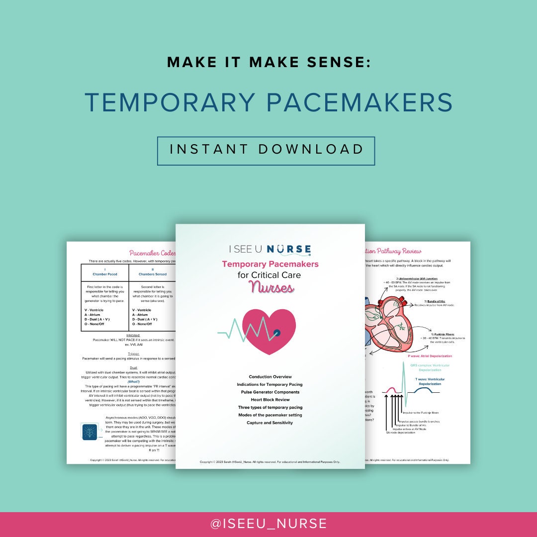 Temporary Pacemaker Resource For Critical Care Nurses Download Now Etsy 