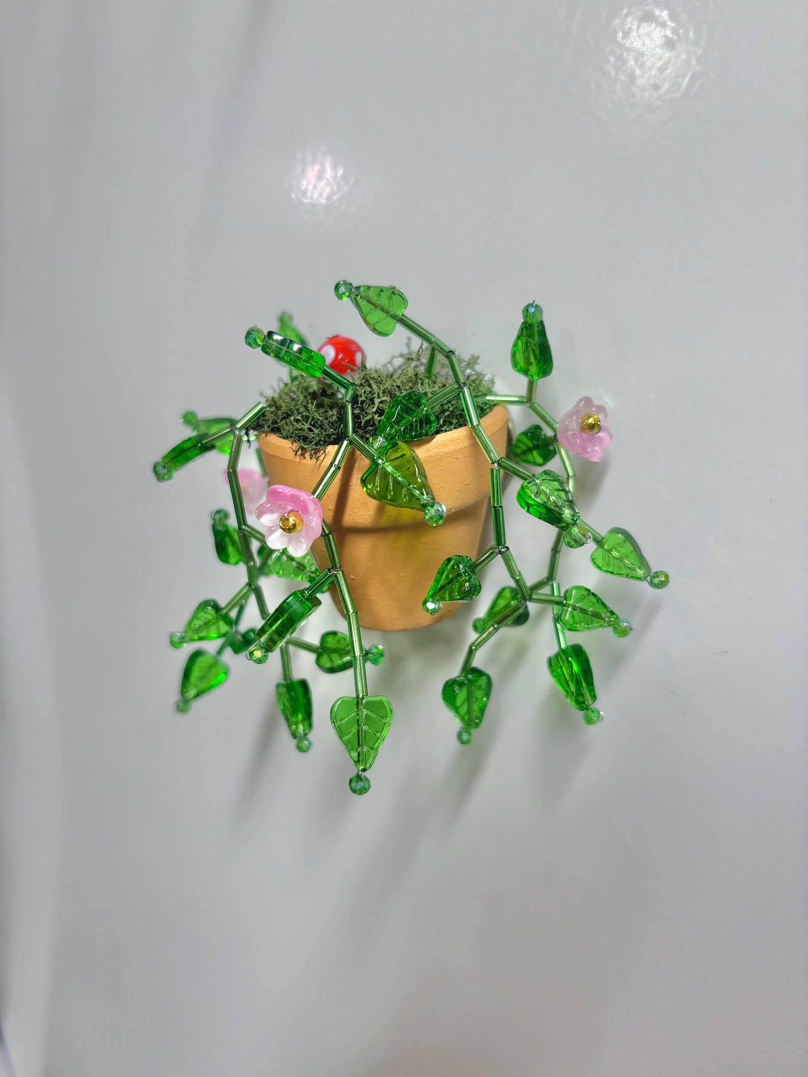 Beaded Glass Plant Magnet, Terracotta Pot, Handmade Decor - Etsy